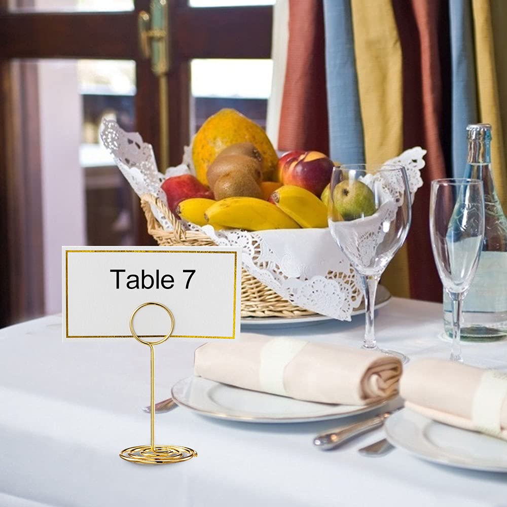 Toncoo 24 Pack Premium Table Number Holders and 24 Pcs Place Cards with Gold Foil Border, Place Card Holder, Table Sign Stand, Photo Picture Holders Wedding Table Name Card Holder(Gold)