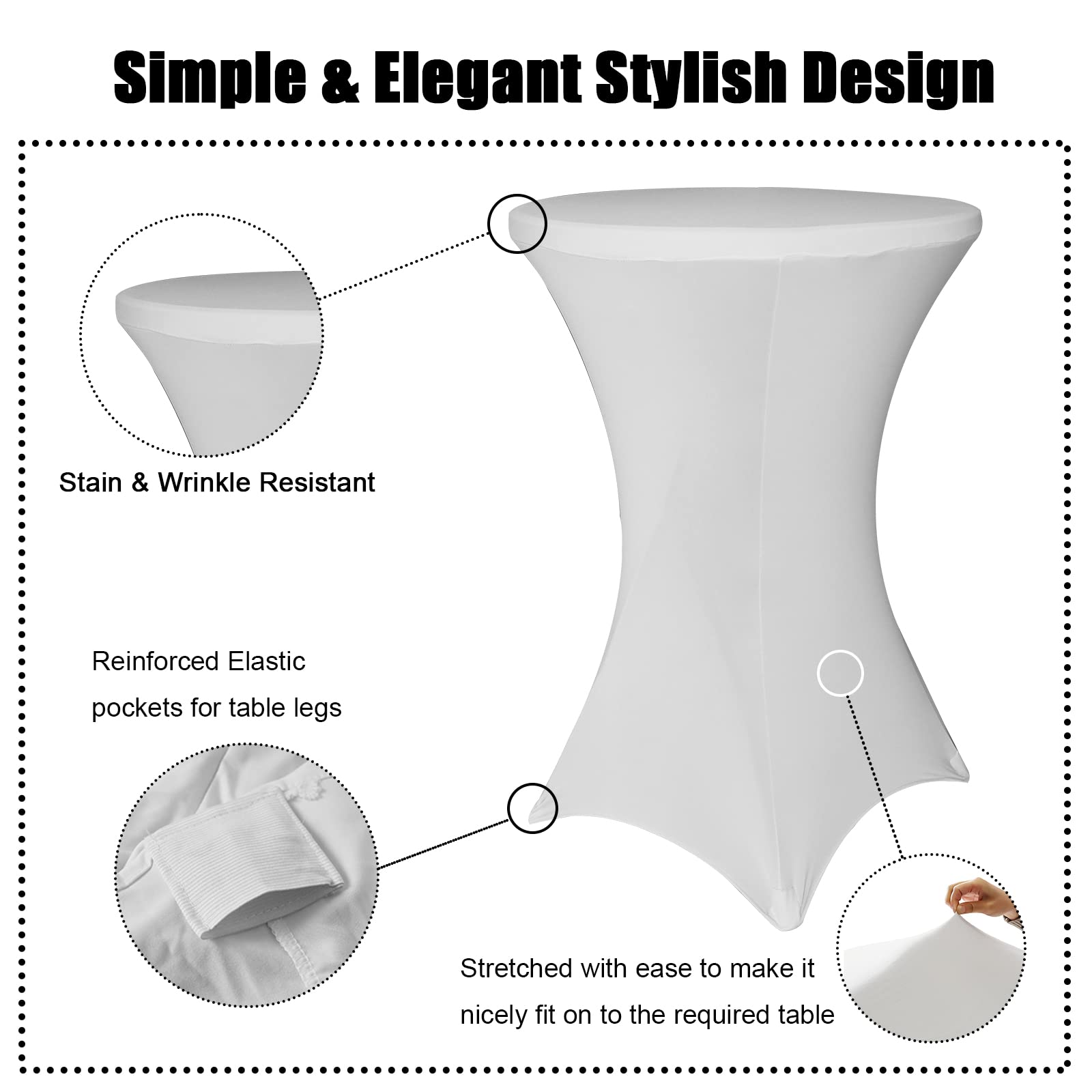 SUNTQ 4 Pack Spandex Table Covers, Cocktail Fitted Tablecloths, Round Highboy Stretch Table Cloths for Party, Wedding, Birthday, Banquet, Vendors,Bistro Table,White,32x43 Height