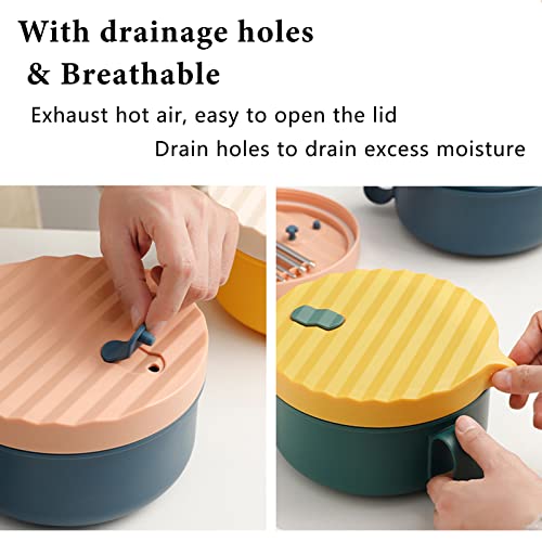 Microwave Ramen Cooker Ramen Bowl Set Microwave Ramen Bowl with Lid and Handle Ramen Noodle Bowl with Chopsticks Stainless Steel Liner Dishwasher Safe for College Dorm Office Home(Yellow&Green)