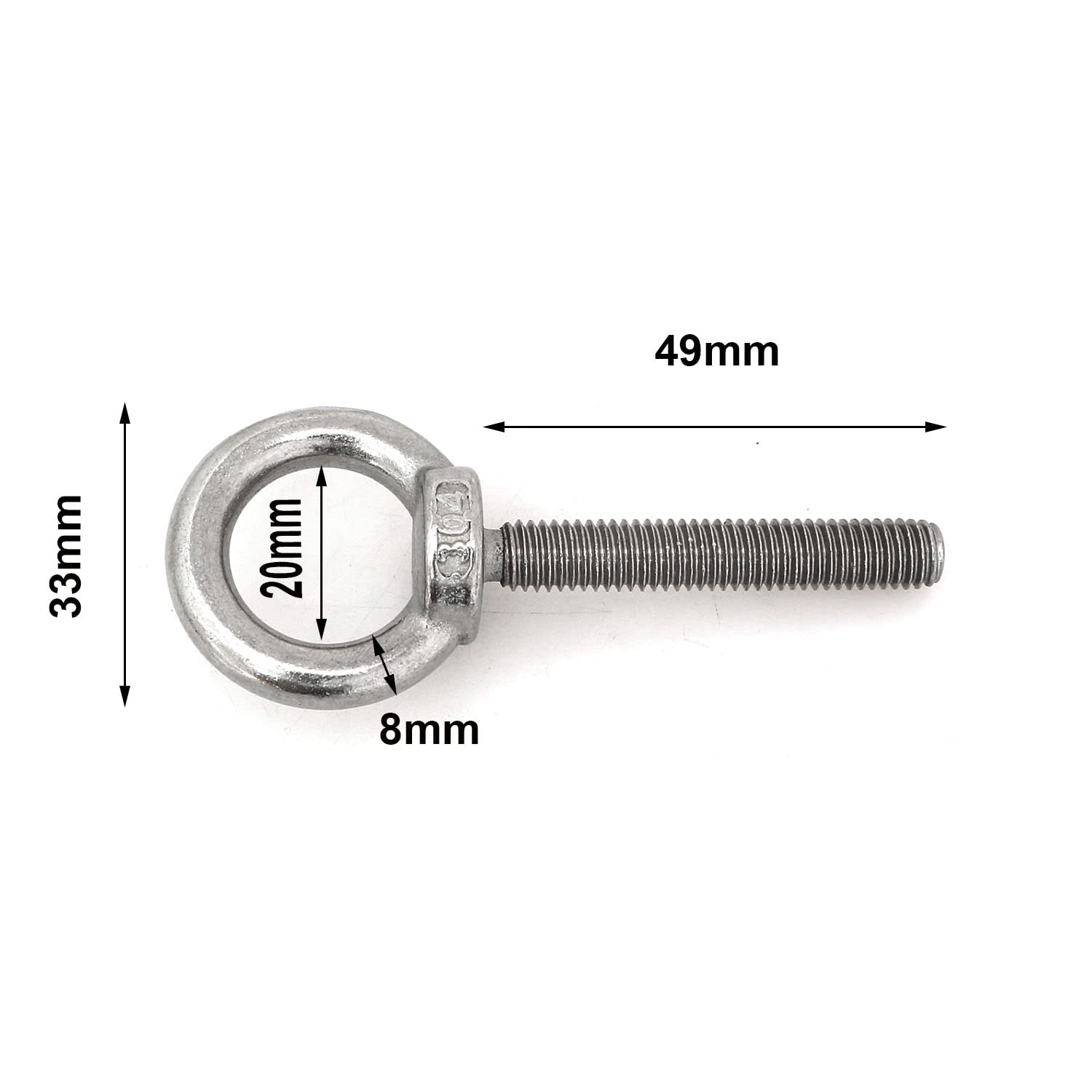 heyous 2pcs Stainless Steel Eye Bolt Kit M8x50mm Male Thread Machinery Shoulder Lifting Ring Eye Bolt with Washers