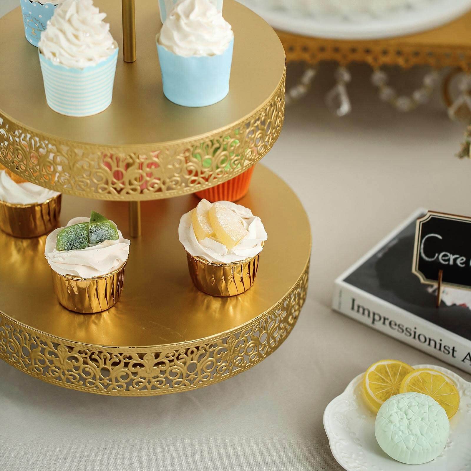 Efavormart 23" Tall Gold 3-Tier Metal Reversible Dessert Cupcake Stand for Wedding Decoration Event