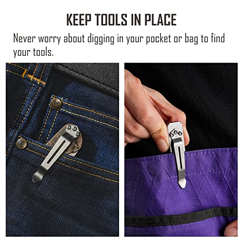 KeyUnity KA23 Deep Carry Pocket Clip, 3 Hole Pocket Clip Replacement for Knife & Multitool, Stainless Steel, Pack of 3