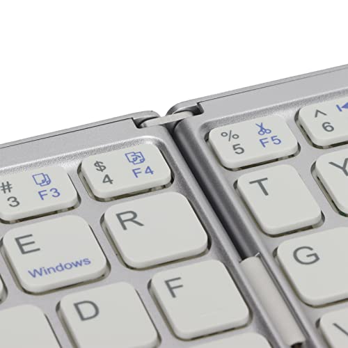 Hilitand Folding Wireless Bluetooth Keyboard with Touchpad,3 Folds 63 Keys Portable Slim Keyboard with Trackpad,for Smartphone Tablet Laptop,for Android for Windows for iOS(Silver White)