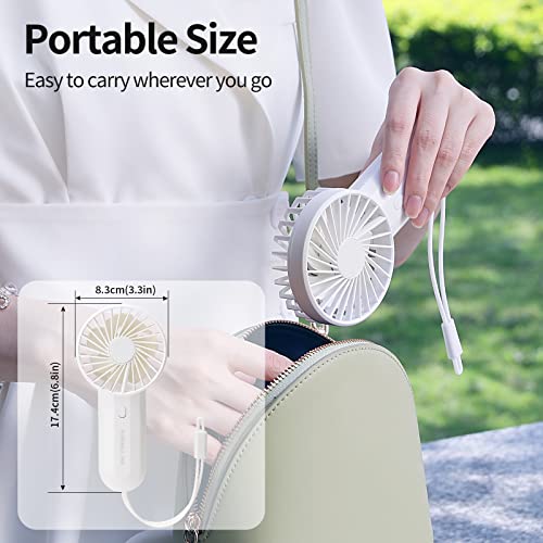SmartDevil Portable Handheld Fan, Mini Dual-Bladed Hand Fan, 4000mAh Small Personal Rechargeable Battery Operated Fan, Powerful Wind, 3 Speed Adjustable, Hand Held Fan For Outdoor, Travel (White)