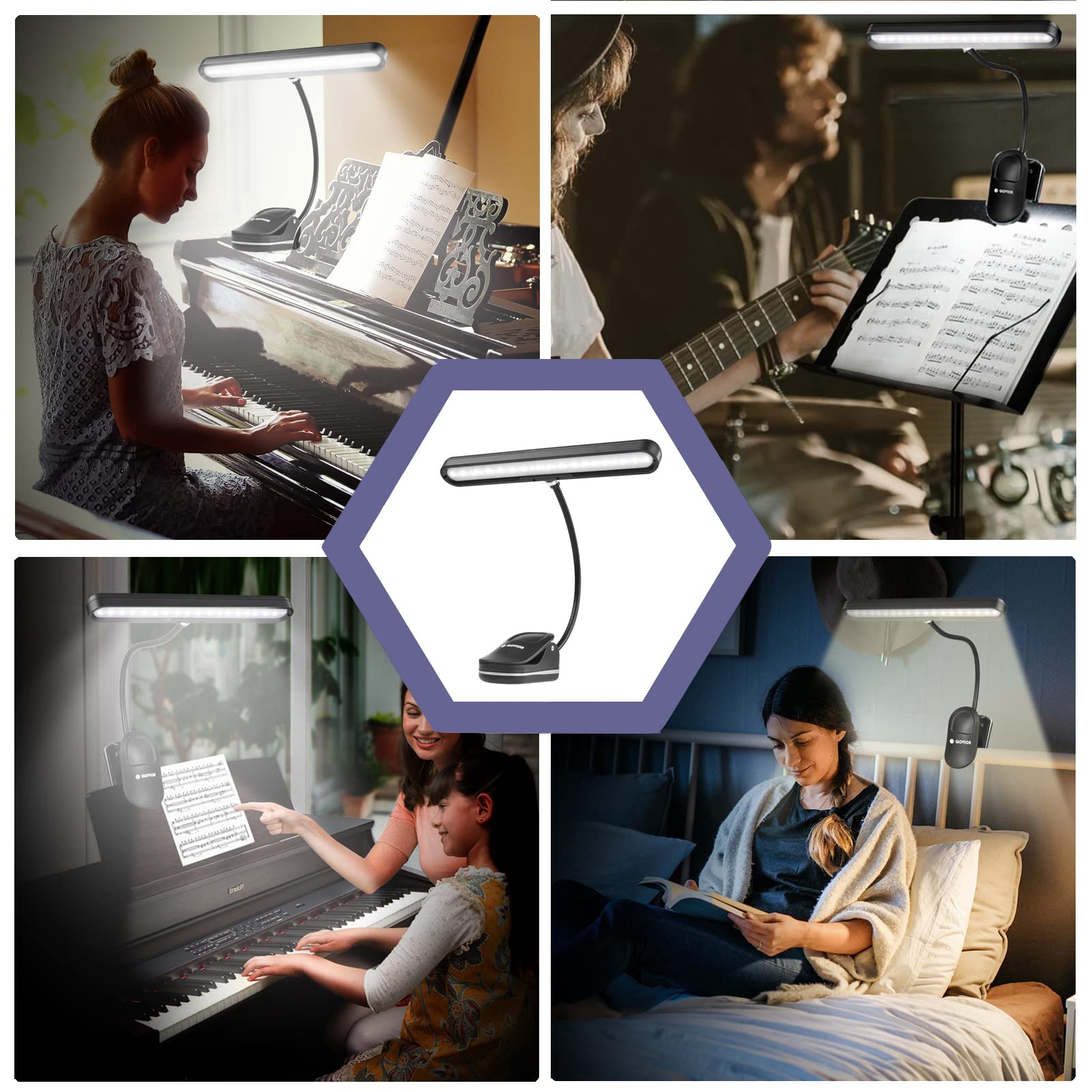 Glovion Music Stand Light, Clip On Piano Lights 37 LED Book Light, 3 Brightness X Stepless Dimmable Color Orchestra Light, USB Rechargeable Perfect for Piano, Guitar, Orchestra, Reading Sewing
