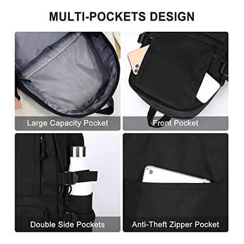 ONXTHIN Backpack For Men Women,Black Bookbag,Lightweight Travel Rucksack Casual Daypack Laptop Backpack fit 15.6" Laptop,Black