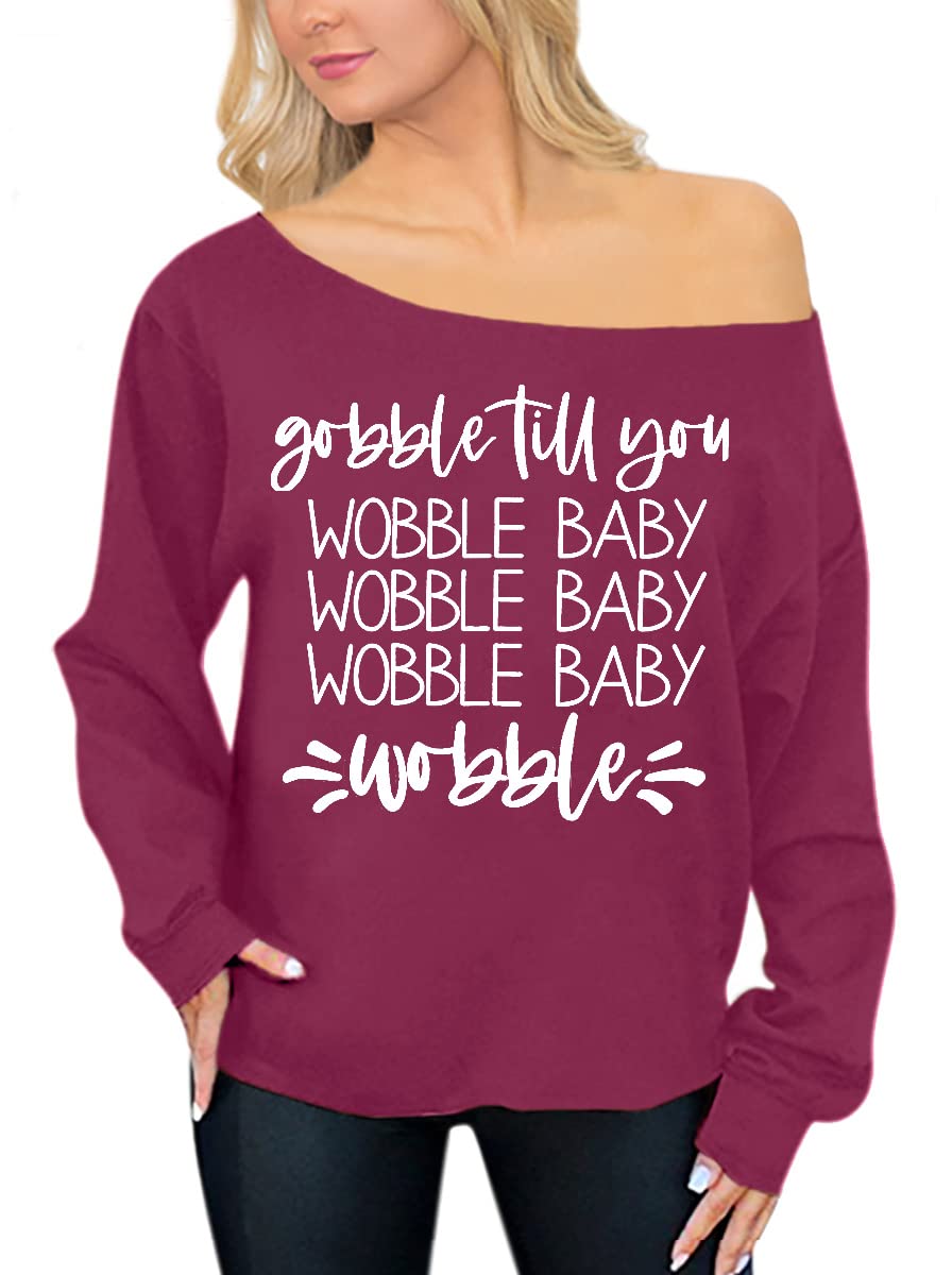Fog G and PL Women's Thanksgiving Off Shoulder Long Sleeve Top Shirt Blouse Sweatshirt Wobble Baby L