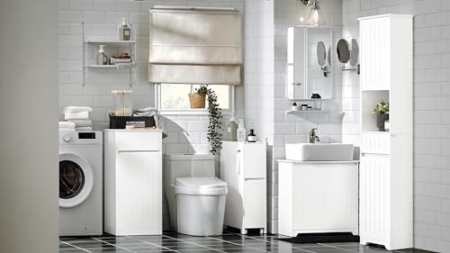 SoBuy Laundry Hamper Cabinet with Basket and 1 Drawer, Tilt-Out Laundry Hamper, Bathroom Storage Cabinet Unit with Drawer, White BZR110-W