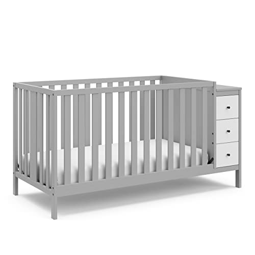 Storkcraft Malibu Customizable Convertible Crib (Pebble Gray with White) β GREENGUARD Gold Certified, Crib with Storage Drawers, Converts to Toddler Bed, Fits Standard Full-Size Crib Mattress