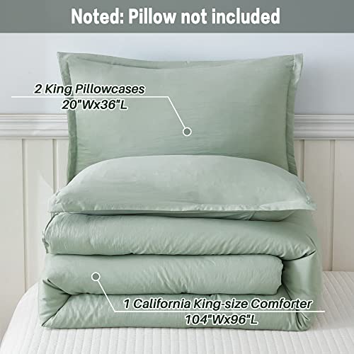 Litanika California King Comforter Set Sage Green - 3 Pieces Cal King Lightweight Soft Solid Bed Comforter, Oversized Fluffy Quilt Blanket Bedding Set (104x96In, 2 Pillowcases)