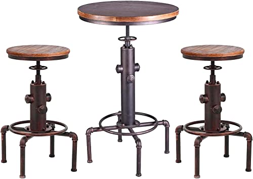 Topower American Antique Vintage Industrial bar Stool and Table Set Cafe Coffee Industrial Bar Bistro Set of 2