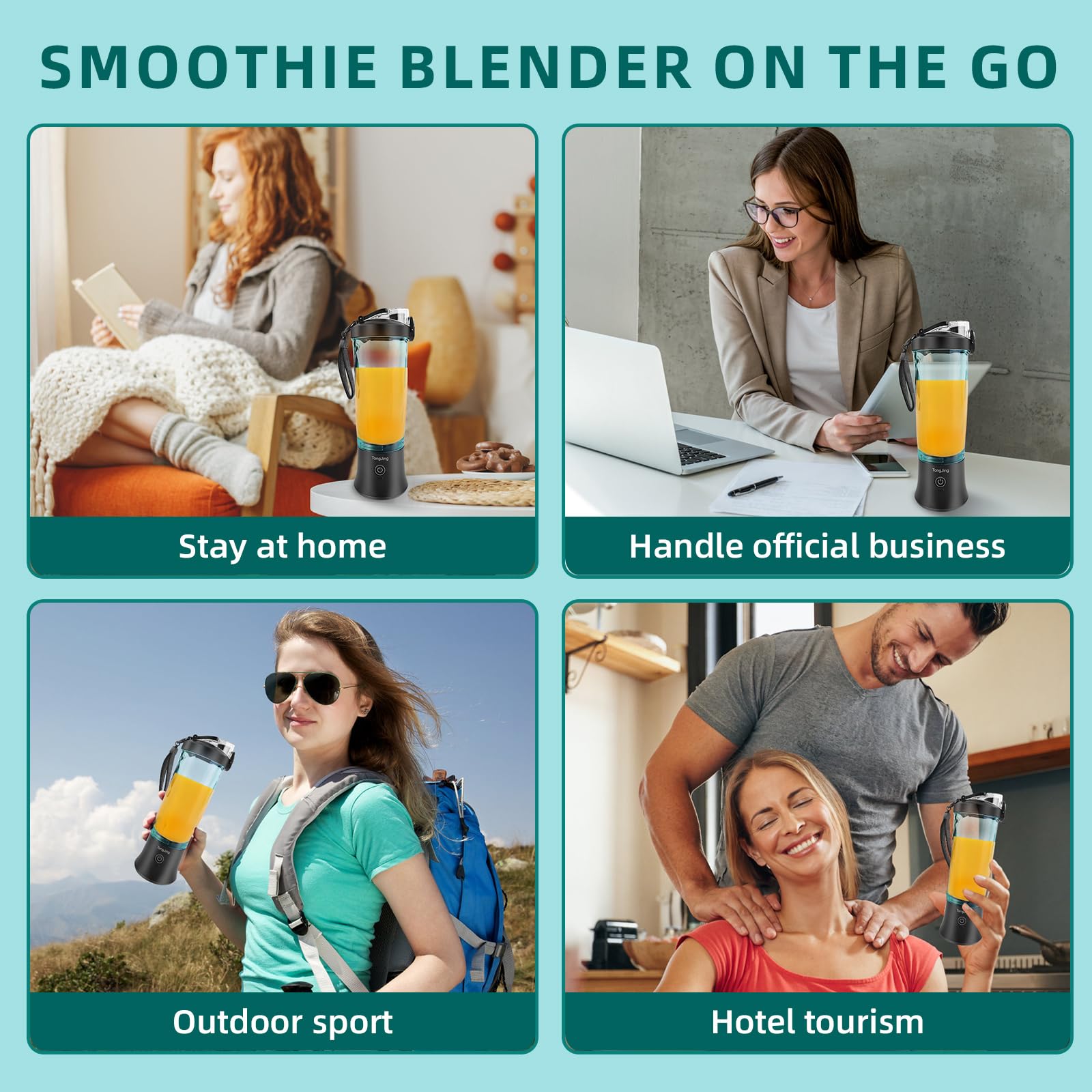 Portable blender,Big Power Personal Size Blender for Shakes and Smoothies with 6 Blades,20OZ Juicer Cup USB Rechargeable Blender for Kitchen,Outdoor(Black)