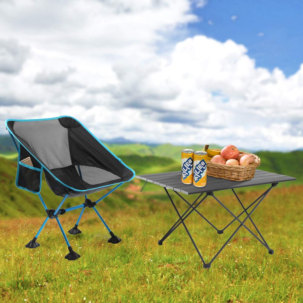 EchoSmile Medium Portable Camping Tables with Aluminum Table Top, Folding Table in a Bag for Picnic, Camp, Beach, Boat