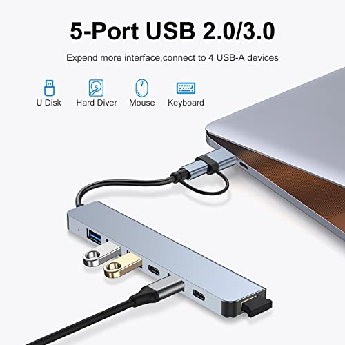 HUIFANGBU 7 in 1 USB 3.0 and Type-C / USB-C to USB 3.0 USB 2.0 HUB Adapter