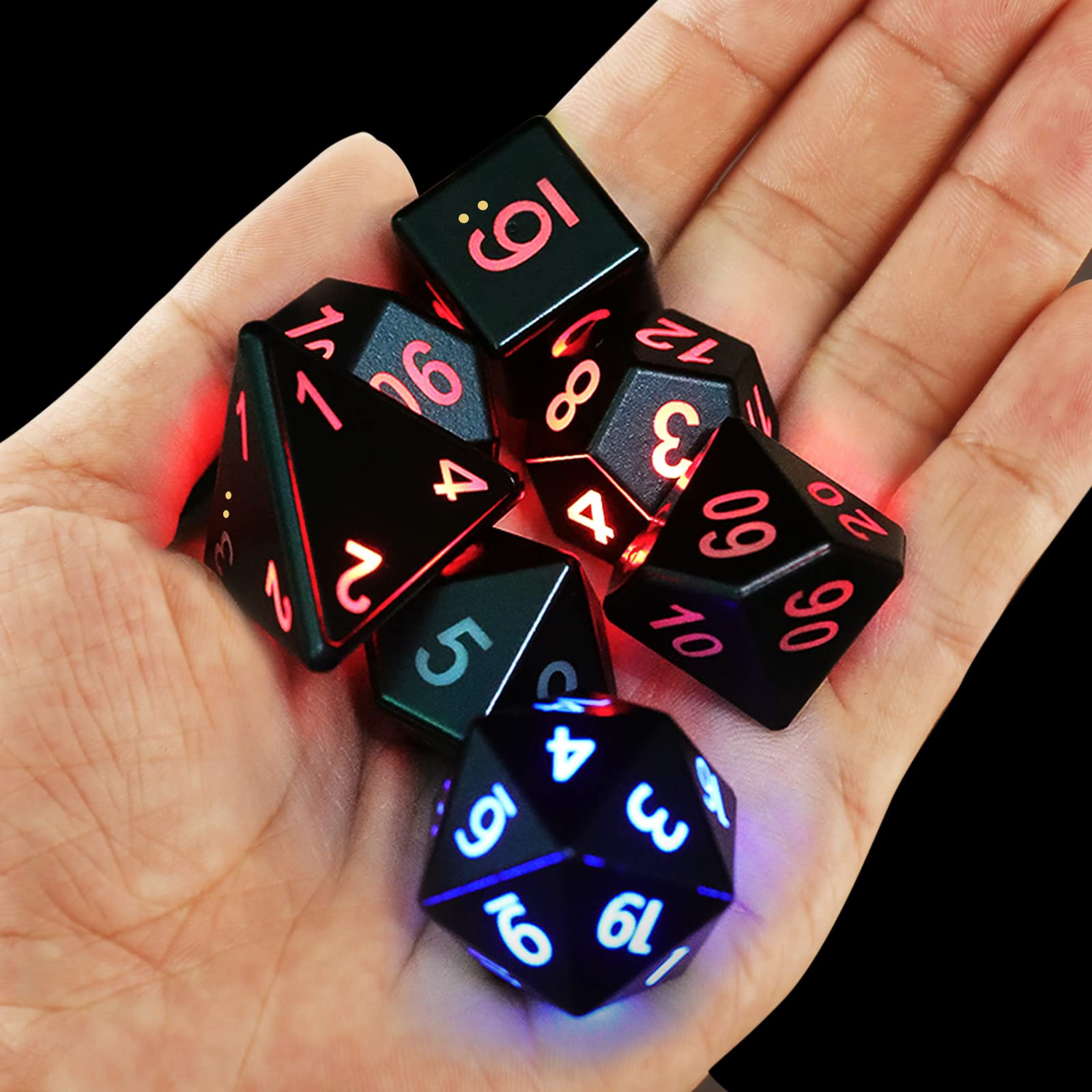 Glowing DND Dice Set with Charging Box, 7Pcs LED Light Up Polyhedron Rechargeable Electronic Dice for Dungeon and Dragons, Role Playing Table Games, RPG Polyhedral Dice Set