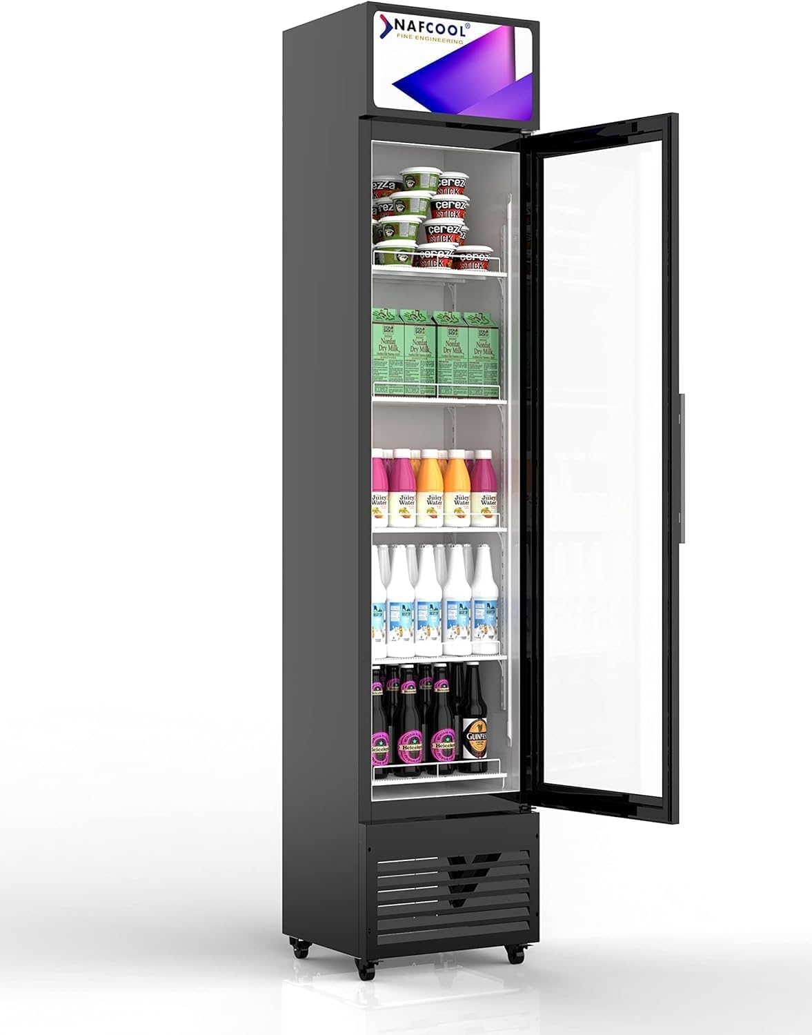 NAFCOOL Commercial Beverage Refrigerator Display Fridge,6 Cu Ft Small Slims Single Glass Door Merchandiser Drink Cooler with LED Light Adjustable Shelves,ETL and NSF Approval
