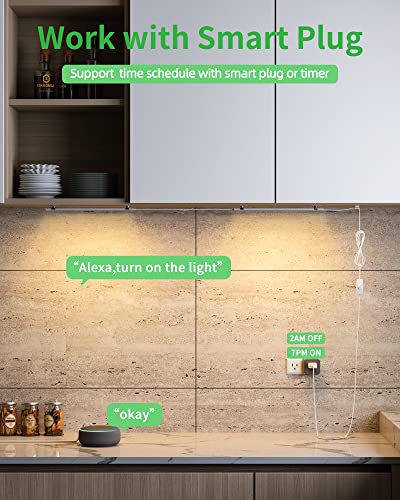 Vovamo Under Cabinet Lighting Plug-in, Dimmable Under Counter Lights for Kitchen, 3pcs 12 Inch, Warm White 3000K Linkable USB Led Light Strip, Wired Led Light Bar for Desk,Sink,Workbench