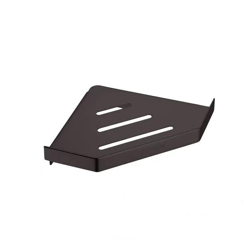 LecuSyn Bathroom Corner Shower Caddy Stainless Steel Shelf Wall Mount Triangular, Drill Free with Glue or Wall Mount with Screw(Black)
