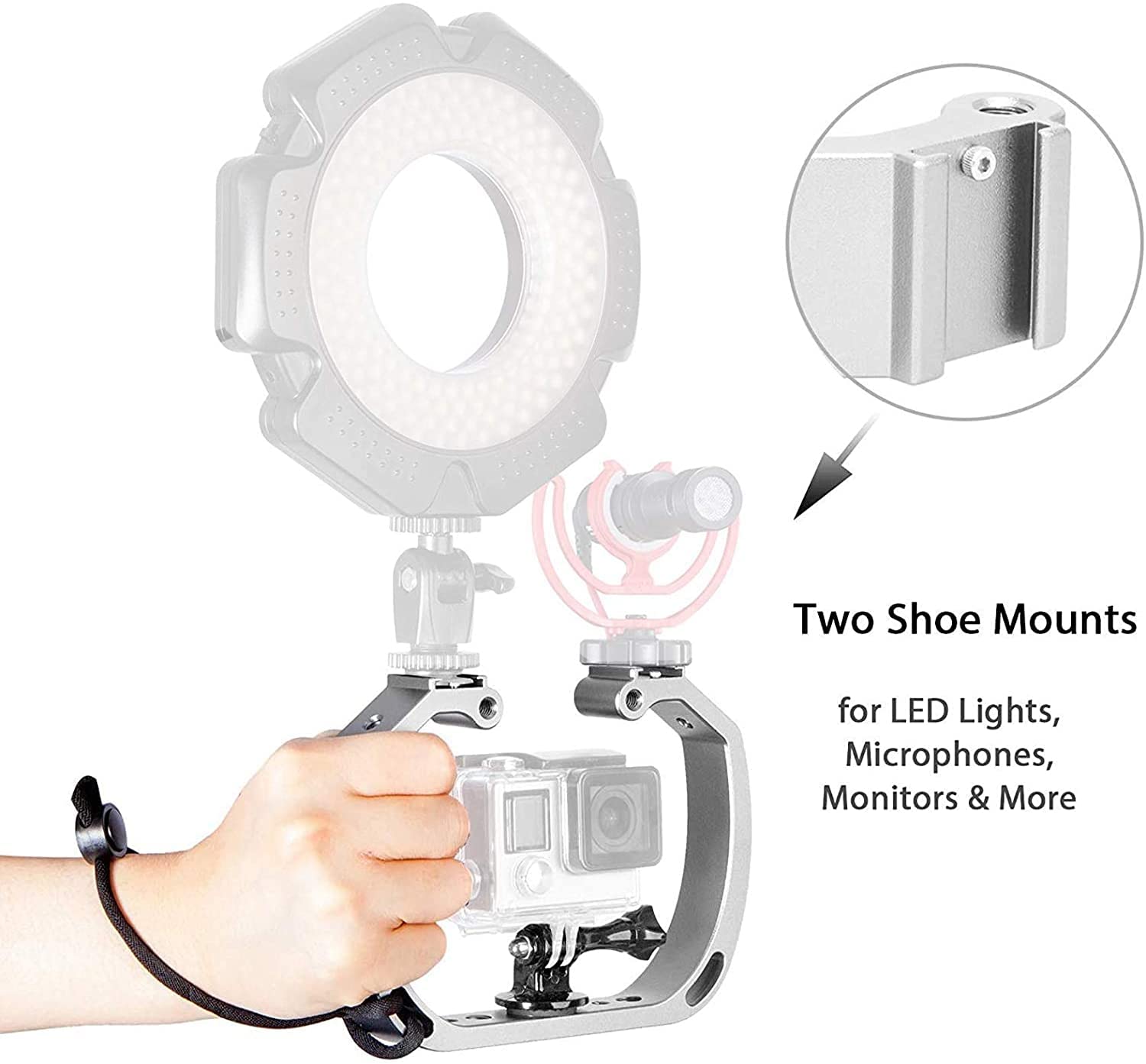 Goshoot Aluminum Alloy Underwater Diving Rig, Video Cage Diving Light Arm Tray System Stabilizer Compatible with go pro HERO3, HERO3+, HERO4, HERO5, HERO6 Action Camera Photography Accessory
