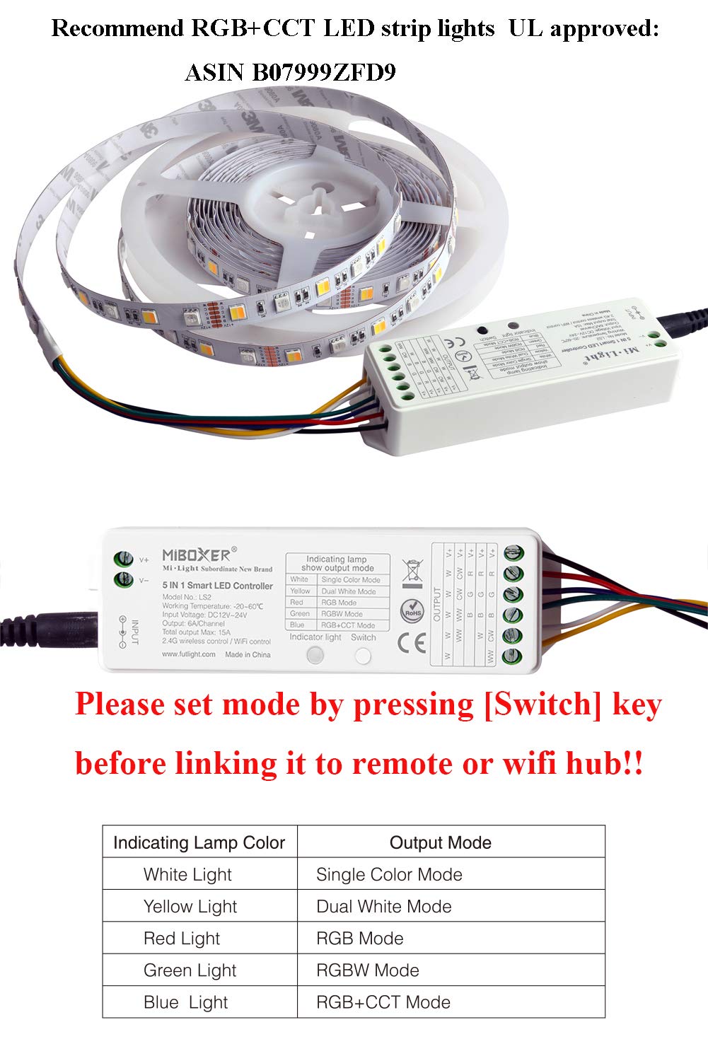 LGIDTECH LS2 LED Strip Lights 5 in 1 Controller,Compatible with Single Color,RGB,RGBW,WW+CW,RGB+CCT LED Strip Lights,Smartphone APP Control via Gateway(Excluded)