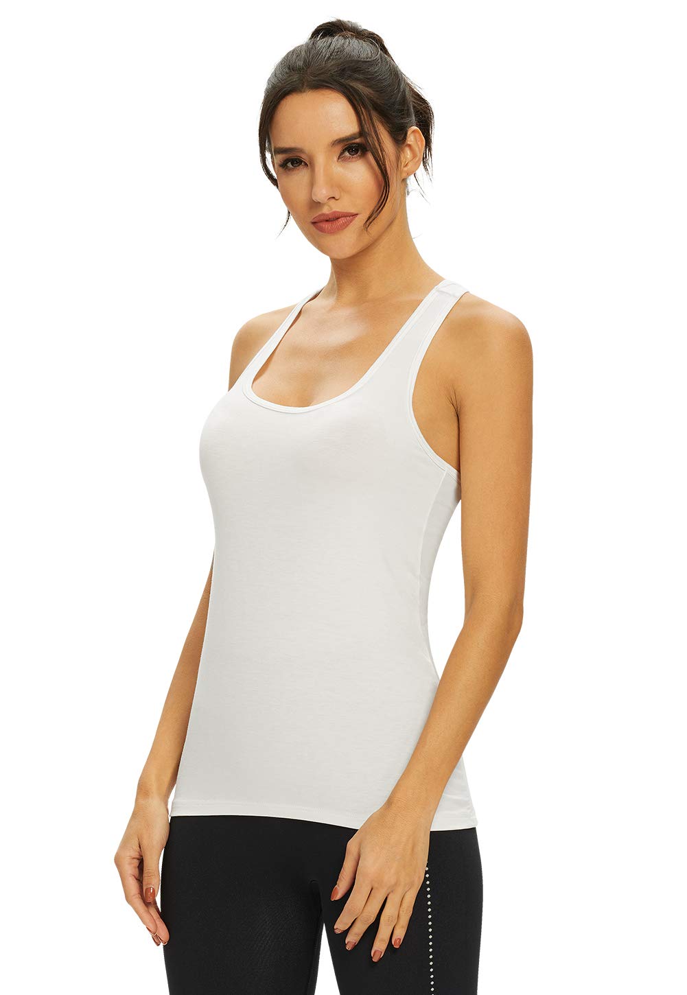 Femdouce Racerback Workout Tank top for Women Activewear Running top Yoga 4 Pack Black/White/Grey/Pink L