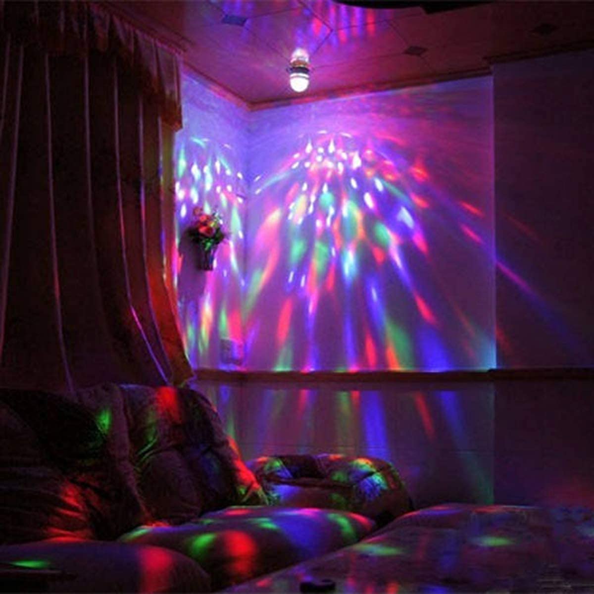 LED Ball Bulb Lamp, 3W E27 LED RGB Crystal Rotating Stage Bulb Voice Auto Rotating Stage Light(1 pcs)