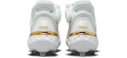 Nike Alpha Huarache Elite 4 Mid FD2744-161 Playoff Pack White-Gold-Red Men's Metal Baseball Cleats 15 US
