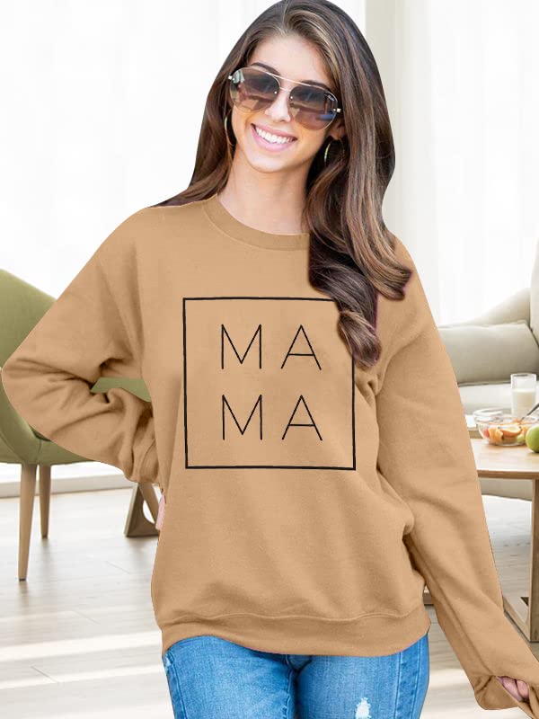 EGELEXY Mama Sweatshirt Women Funny Letter Print Mom Life Blouse Tops Casual Long Sleeve Pullover Tees White