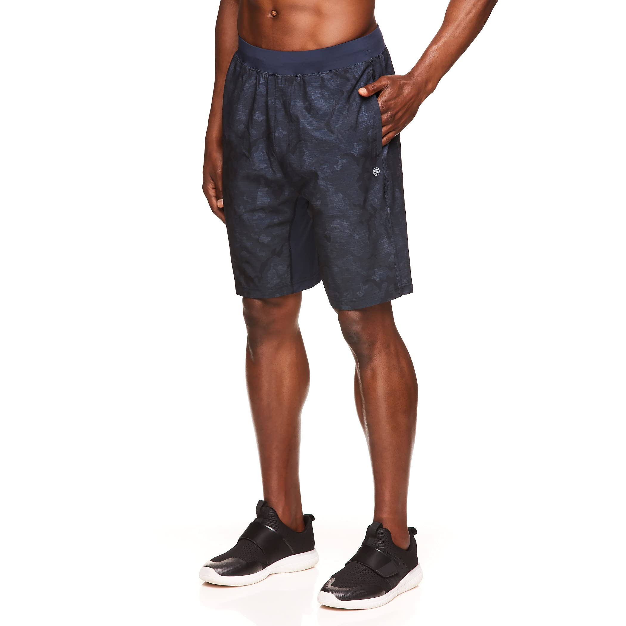 Gaiam Men's Yoga Shorts - Athletic Gym Running and Workout Shorts with Pockets - Warrior Black Camo, Small