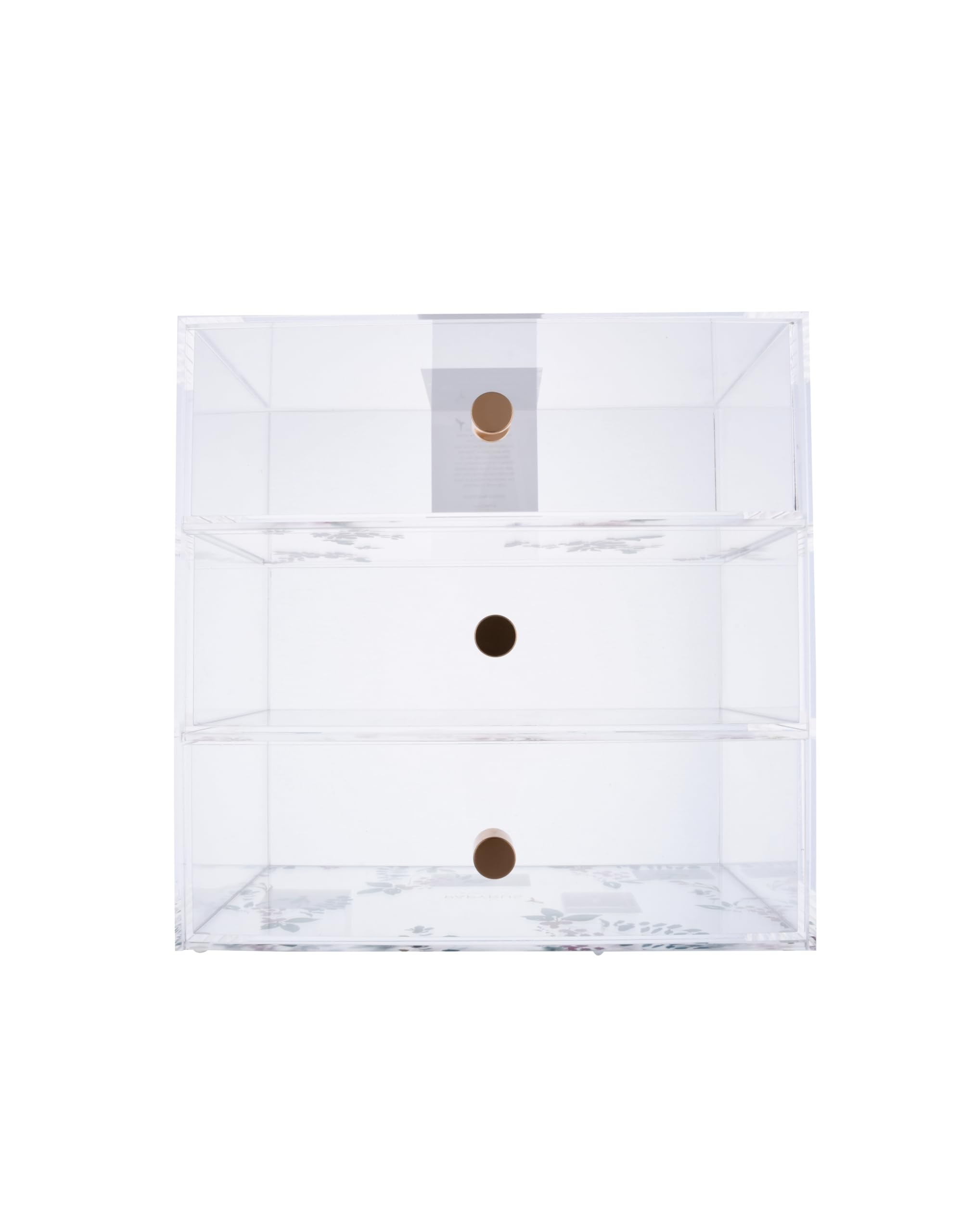 Papyrus Acrylic Vanity Organizer – 3 Drawer Desk Organizer with Gold Drawer Pulls – Clear Drawers for Bathroom, Desk, Vanity – Small Storage Cabinet