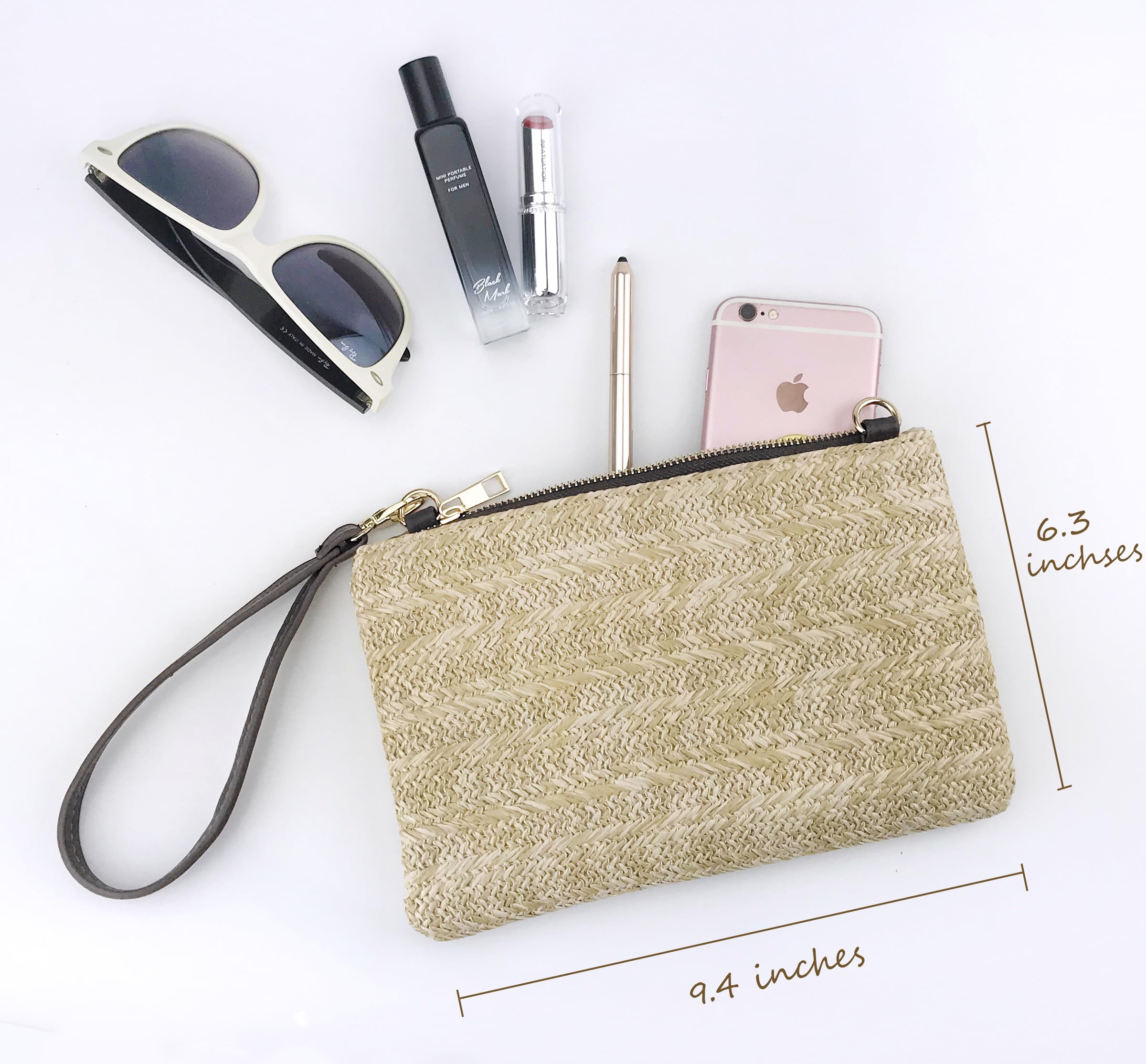 Straw Zipper Small Cross body bag Wristlet Clutch Womens Purse (Silver)