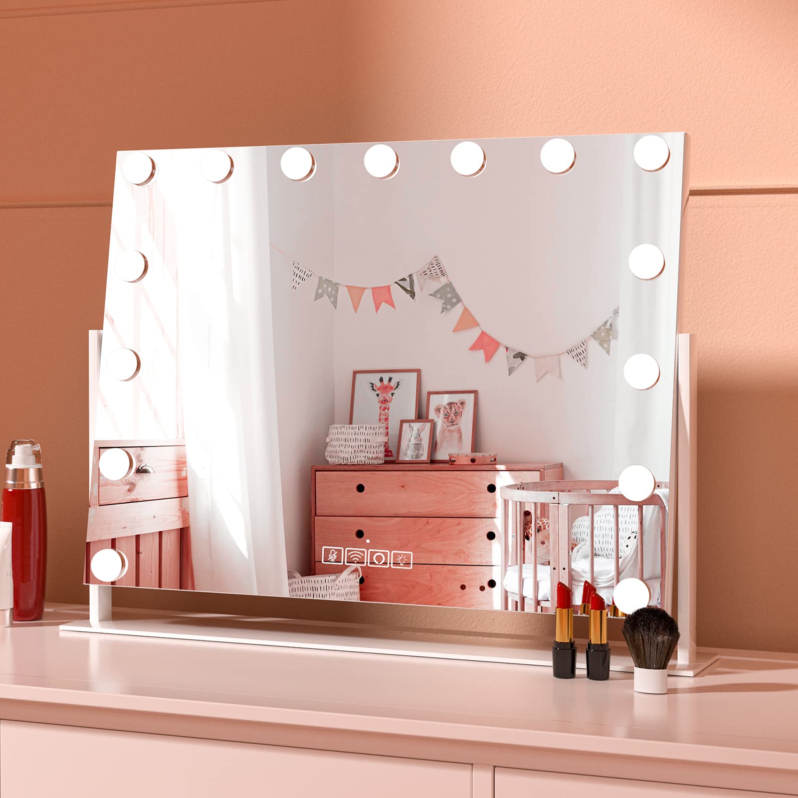 Fenair Makeup Mirror with Lights Voice controls The Bulb's lighting and color,360°Rotation, Vanity Mirror with 15 Dimmable Bulbs