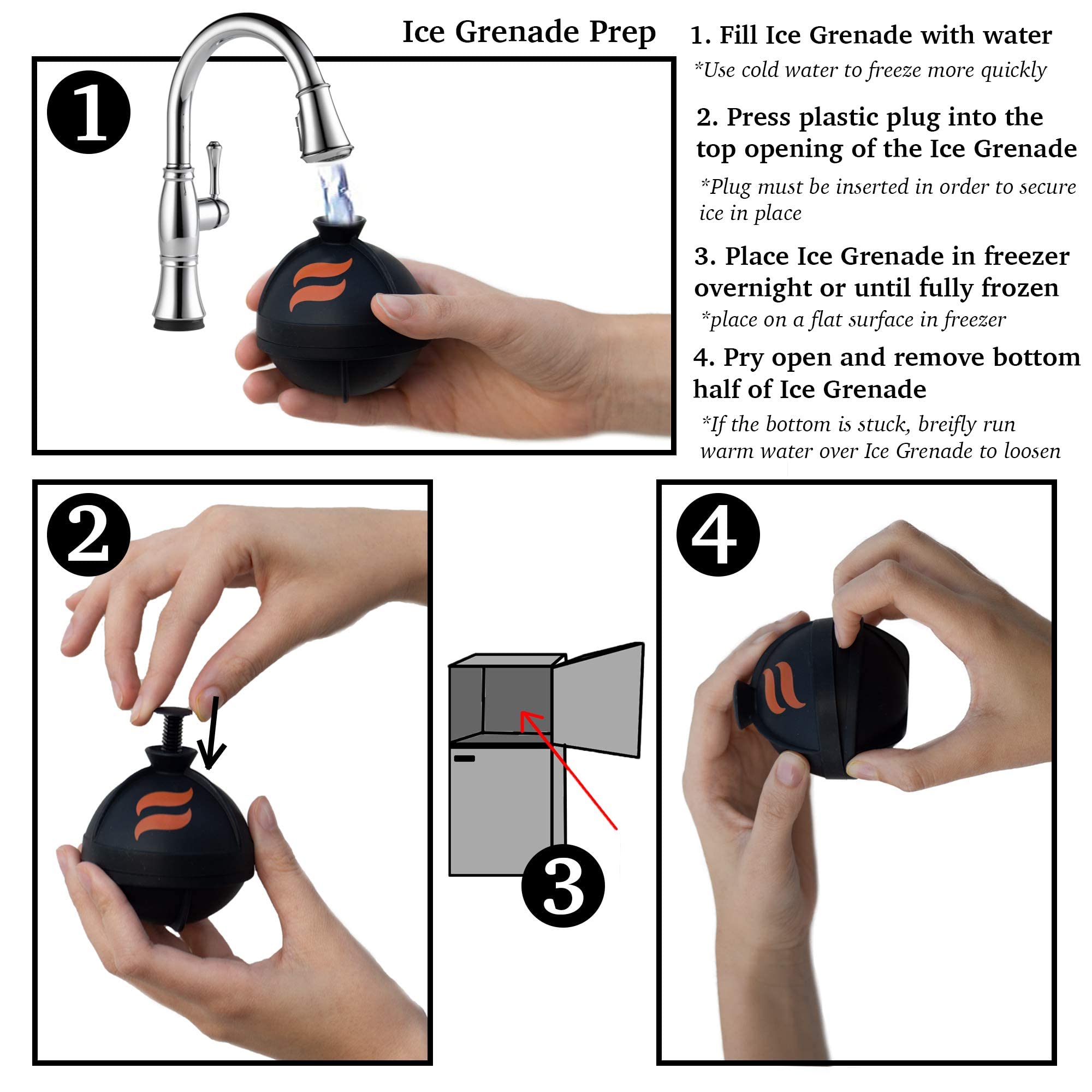 Fenbox Ice Grenade (Two Pack) Ultimate Ice Ball Roller - Ergonomic Silicone Design for Smooth Application - for Athletic Recovery, Injury Healing, Pain Relief and Muscle Recovery (Black & Orange)
