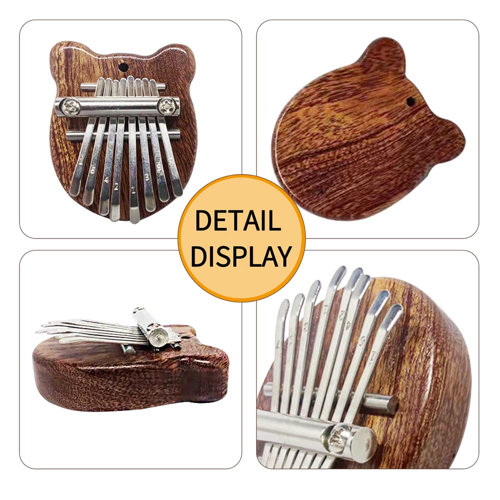 Dnina Mini Kalimba 8 Keys Solid Wood Finger Portable Mini Kalimba, Musical Good Accessory Pendant Finger Piano Gift for Kids Adults Beginners. (Little Bear-A) (Y1110001)