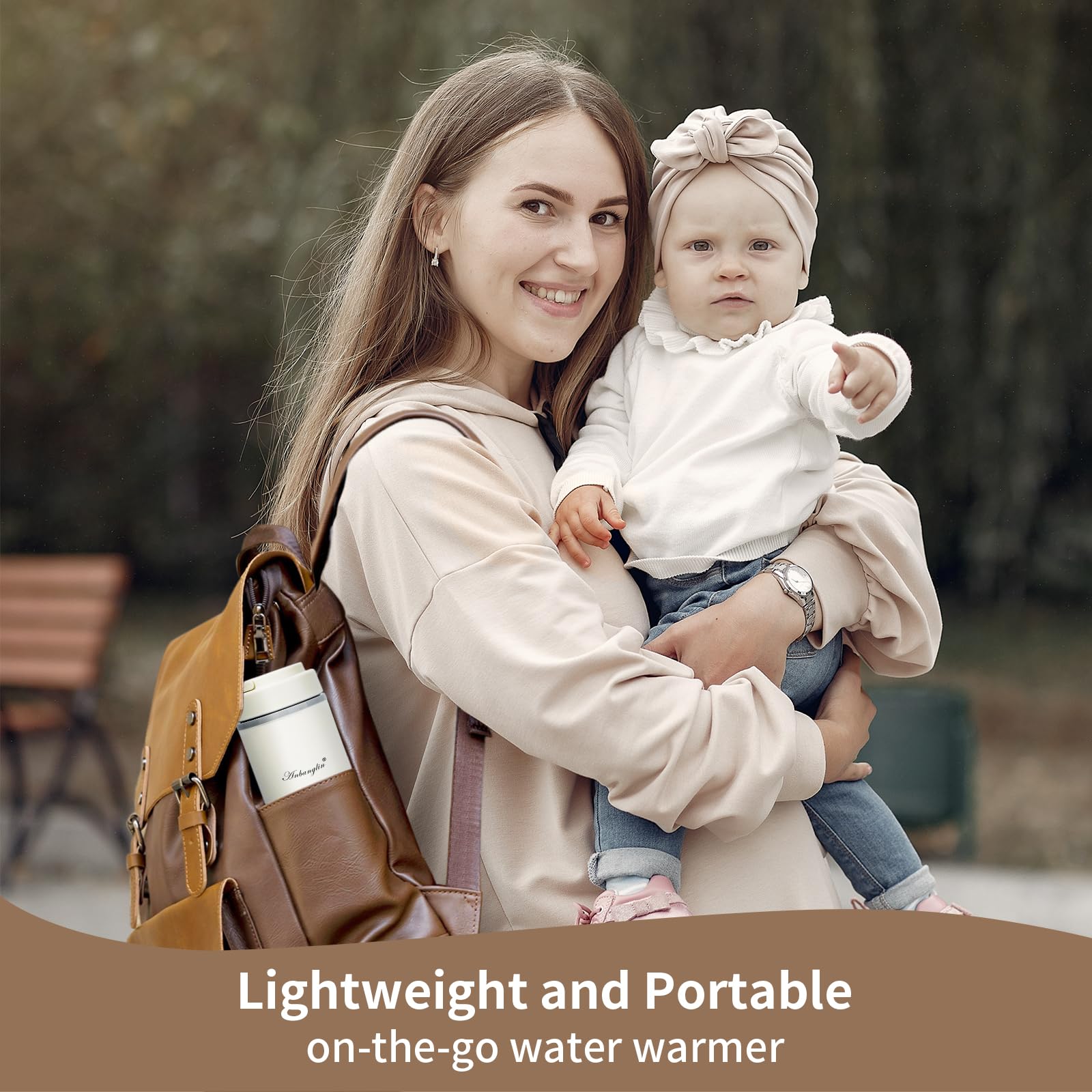 Portable Bottle Warmer for Travel, 17 Oz Milk Warmer, 4 Temperature Control & Auto Shut-Off, Fast Boil Hot Water Warmer, Perfect for Travel&Hotel Use,Electric Kettle with Handy(White,Non-Rechargeable)