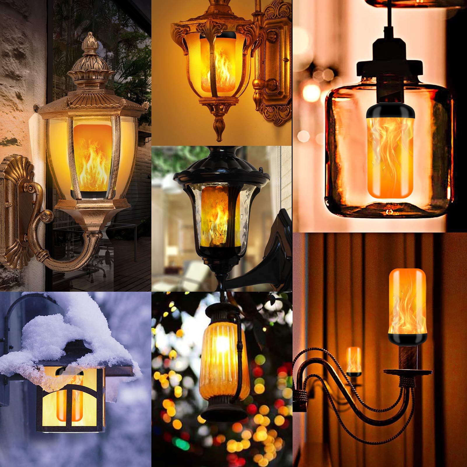 LED Flame Light Bulbs 4 Modes Flickering Light Bulbs with Gravity Sensor, E26 Base Fire Light Bulb for Halloween, Christmas Decorations, Party, Outdoor, Indoor, Home Decor (2 Pack - Black case)