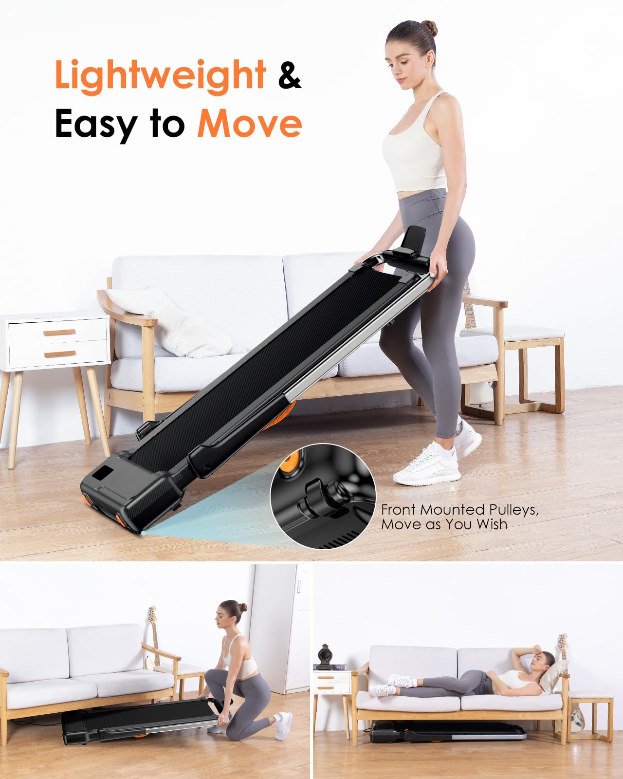 Folding Treadmill Walking Pad 2 in 1, 3HP Foldable Under Desk Treadmill with Ultra Anti-Shock, 16.5" Wider Belt & Handle, Ultra Quiet for Home & Office, Gym, LED Display