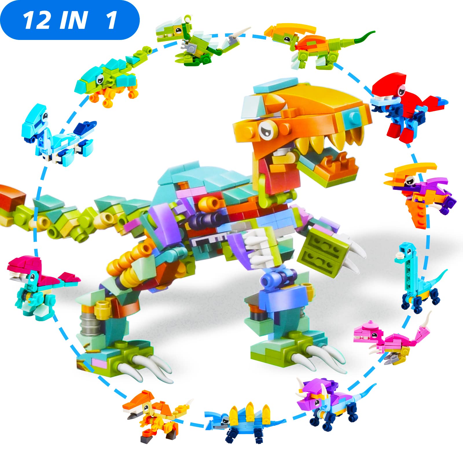 Filled Easter Eggs with 12 PCS Dinosaur Building Blocks, Prefilled Easter Egg for Easter Eggs Hunt Goodie Bag Fillers, Easter Basket Stuffers for Boys Girls, Easter Party Favor Gifts for Kids