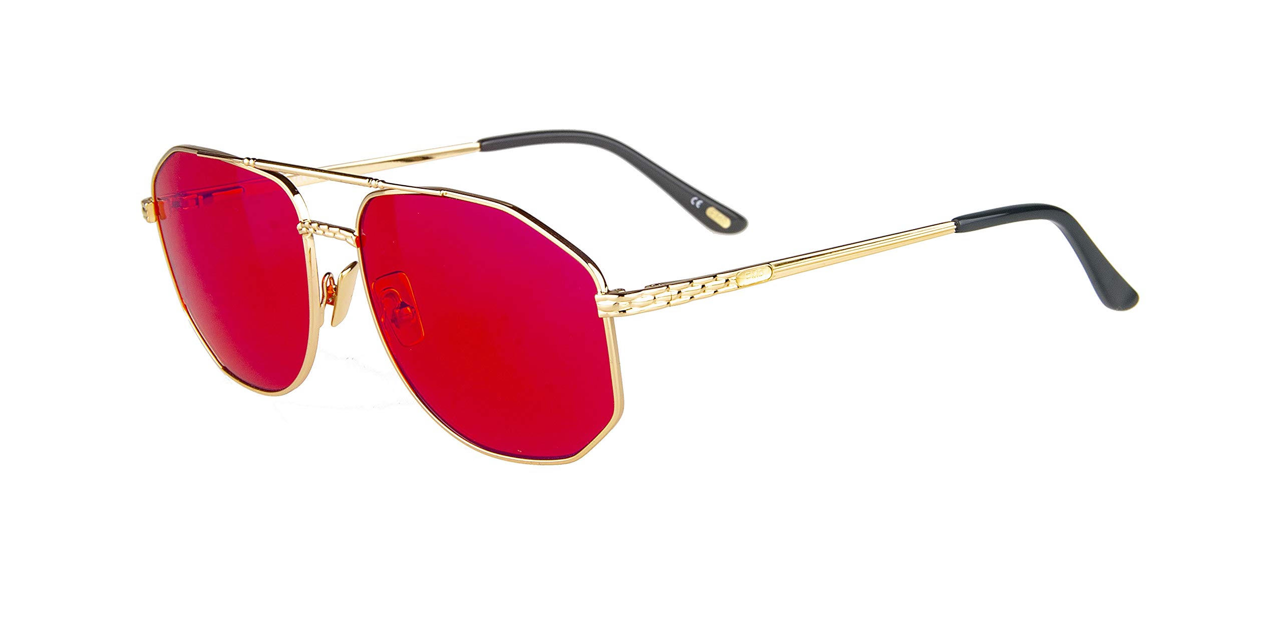 EMR-TEK"Wolverine" 24K Gold Plated Stainless Steel Blue and Green Blocking Glasses, Red Lens with Anti-Blue Reflection, for Nighttime use and Better Sleep.