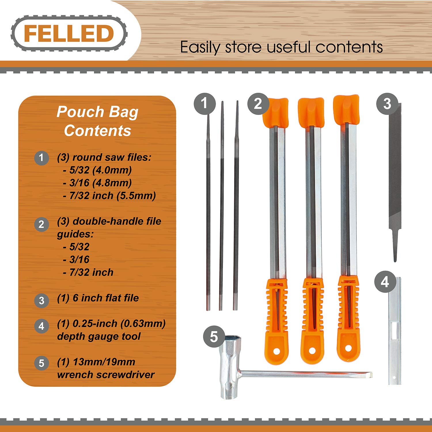 Felled Soft-Sided Chainsaw Carrying Case 18 Inch to 14 Inch and Chainsaw Sharpening Kit File Set, Guide Set, Depth Gauge