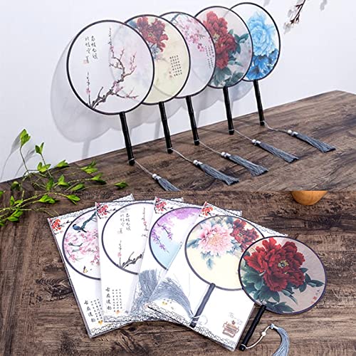 Folding Fan Chinese Style Round Fan with Wooden Handle Portable Printed Vintage Fan Dance Wedding Favors Fan (9)