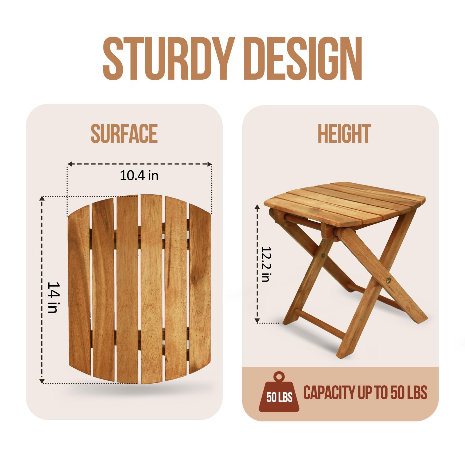 Pack of 2 Small Folding Tables, Outdoor Wood Coffee Table, Portable Side Table, Patio Folding Table, Small Wooden Folding Table (Natural, Oval-12in)