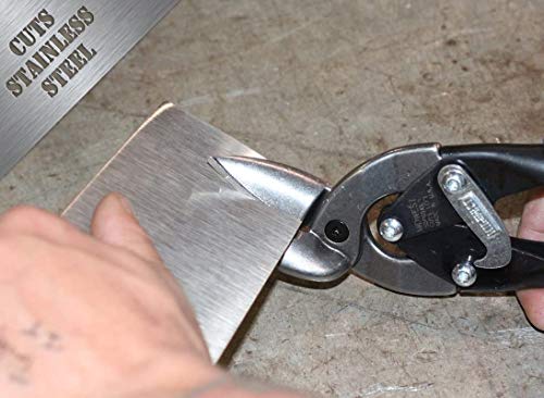MIDWEST Special Hardness Aviation Snip - Left Cut Offset Stainless Steel Cutting Shears with Forged Blade & KUSH'N-POWER Comfort Grips - MWT-SS6510L