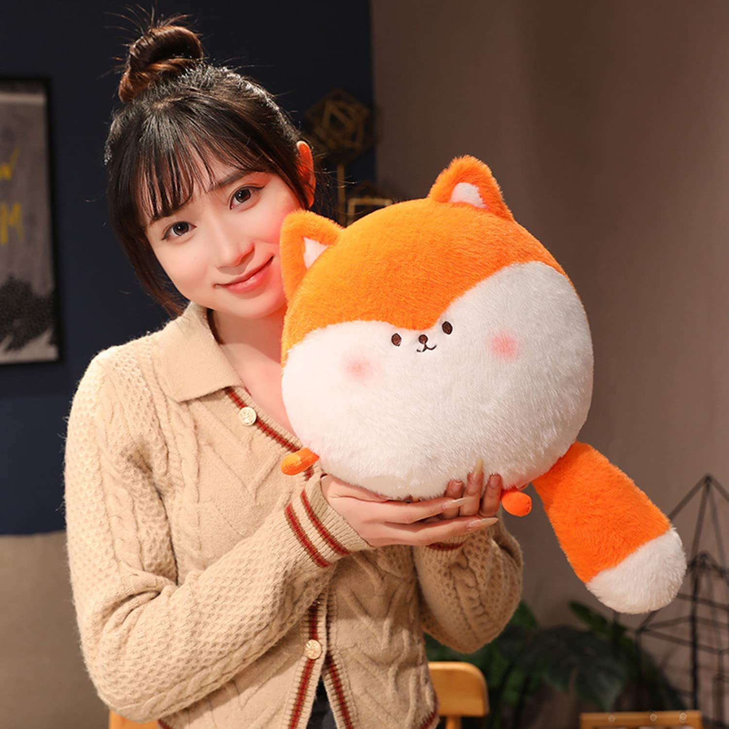 Plush Round Fox Stuffed Animal Fox Hugging Pillow Fox Plushies Throw Pillow Round Fox Anime Gift for Kids and Lovers in Birthday,Valentine's Day,Christmas¡