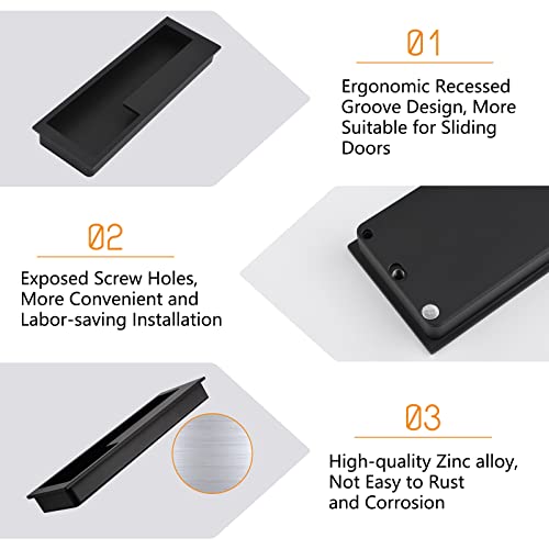 Morobor Zinc Alloy Flush Pull Handles, 2pcs Embedded Sliding Door Handle with Hidden Screws, 7.95'' Modern Simple Door Pull Handle for Sliding Barn Drawer Cupboard Wardrobe/Matte Black