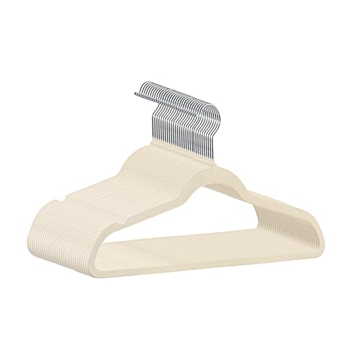 Softflame Premium Velvet Hangers 30 Pack, Non-Slip Suit Clothes Hangers, 360 Degree Swivel Hooks and Slim Profile to Maximize Closet Space Beige/Silver