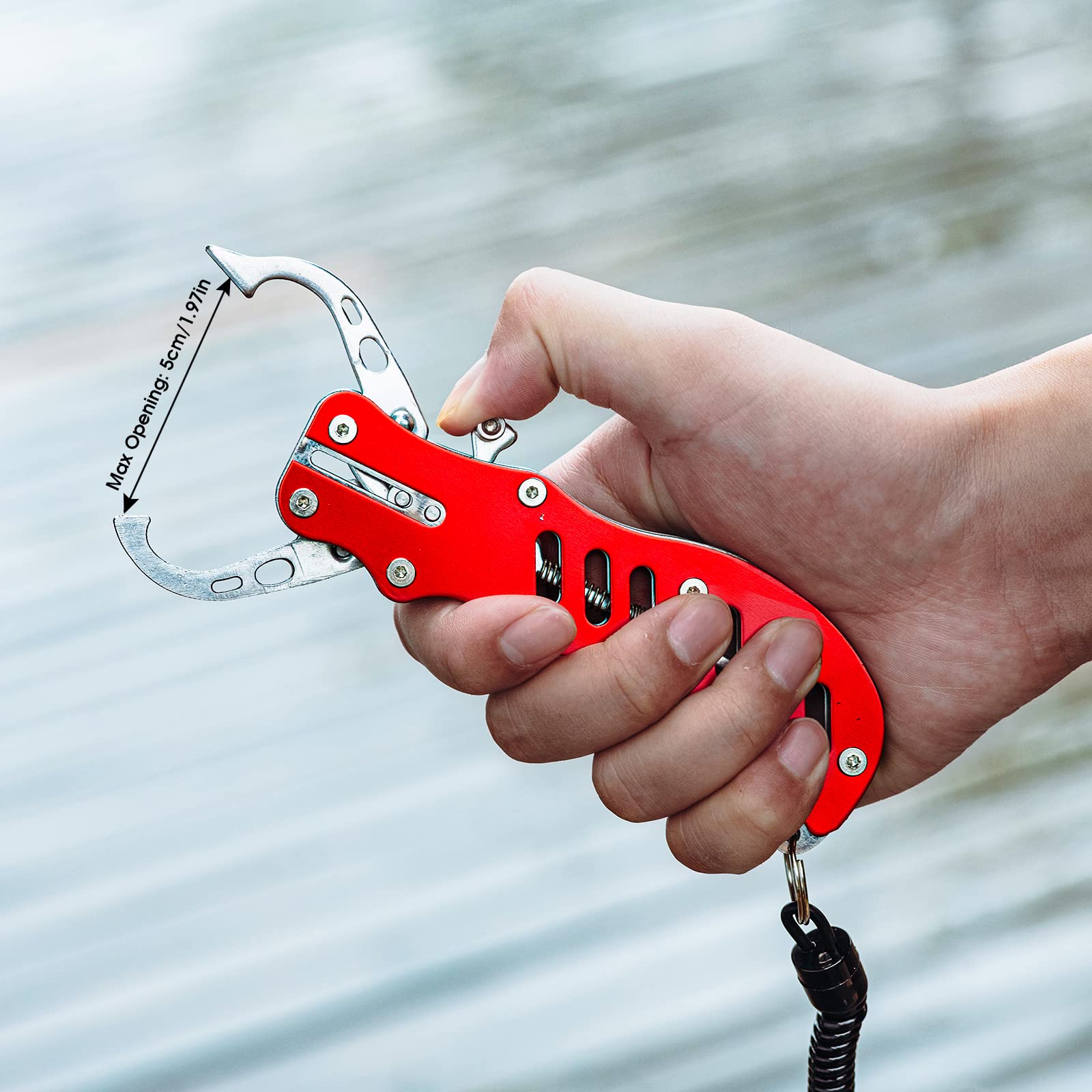 Goture Fishing Lip Gripper Aluminum Multifunction Fish Mouth Grabber Hook Remover with Lanyard Fishing Tackle Tool
