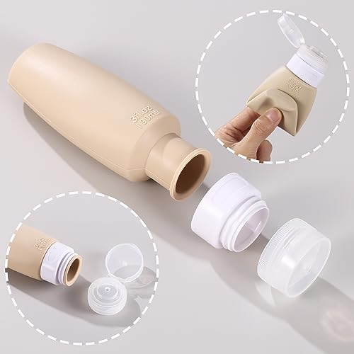 LIYUABU Silicone Travel Bottles for Toiletries,Tsa Approved 3oz 4Pack Portable Refillable Travel Bottles,Leak Proof BPA Free Squeezable Travel Size Containers Accessories with Toiletry Bag(Brown)