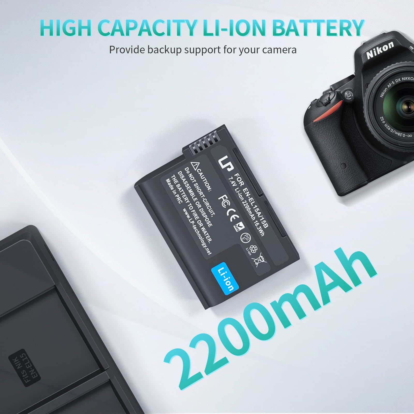EN-EL15 Battery Pack, LP 2-Pack EN-EL15 EN EL15a Rechargable Li-ion Replacement Battery Compatible with Nikon D7500, D7200, D7100, D7000, D850, D750, D500, D810a, D810, D800e, D800, D610, D600 & More