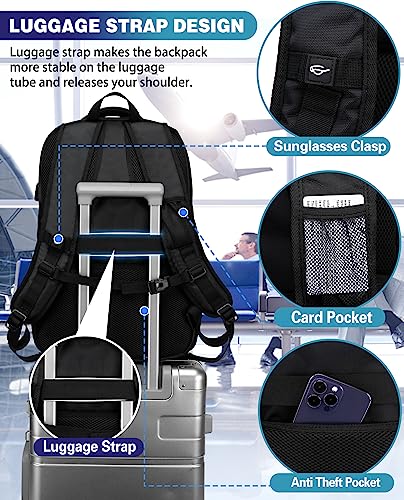 VANKEV Travel Backpack, Extra Large Laptop Backpack for Women Men,School College Business Work Bookbag Anti Theft TSA Approved Computer Bag Fits 17 Inch Laptop with USB Charging Port(Black)